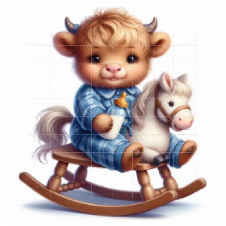 Baby Boy Highland Cow Watercolor Clipart Set, 63 PNG Transparent ...
