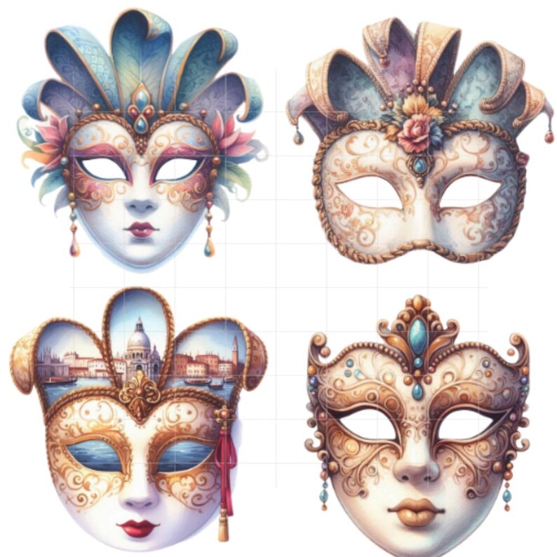 Venice Carnival Mask Watercolor Clipart Set, 68 PNG Transparent ...