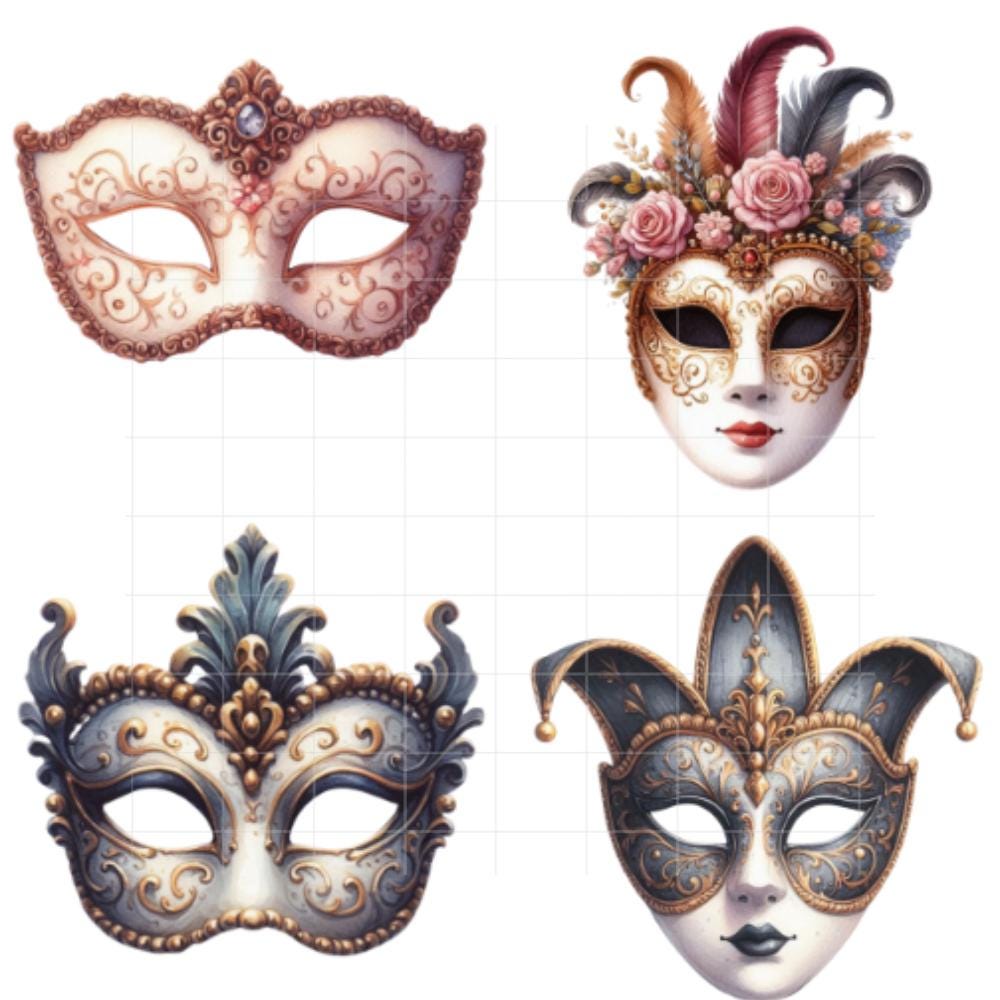 Venice Carnival Mask Watercolor Clipart Set, 68 PNG Transparent ...