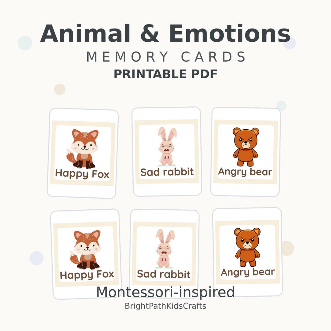 Animal & Emotions Memory Cards | Digital Download | Kids Learning Game ...