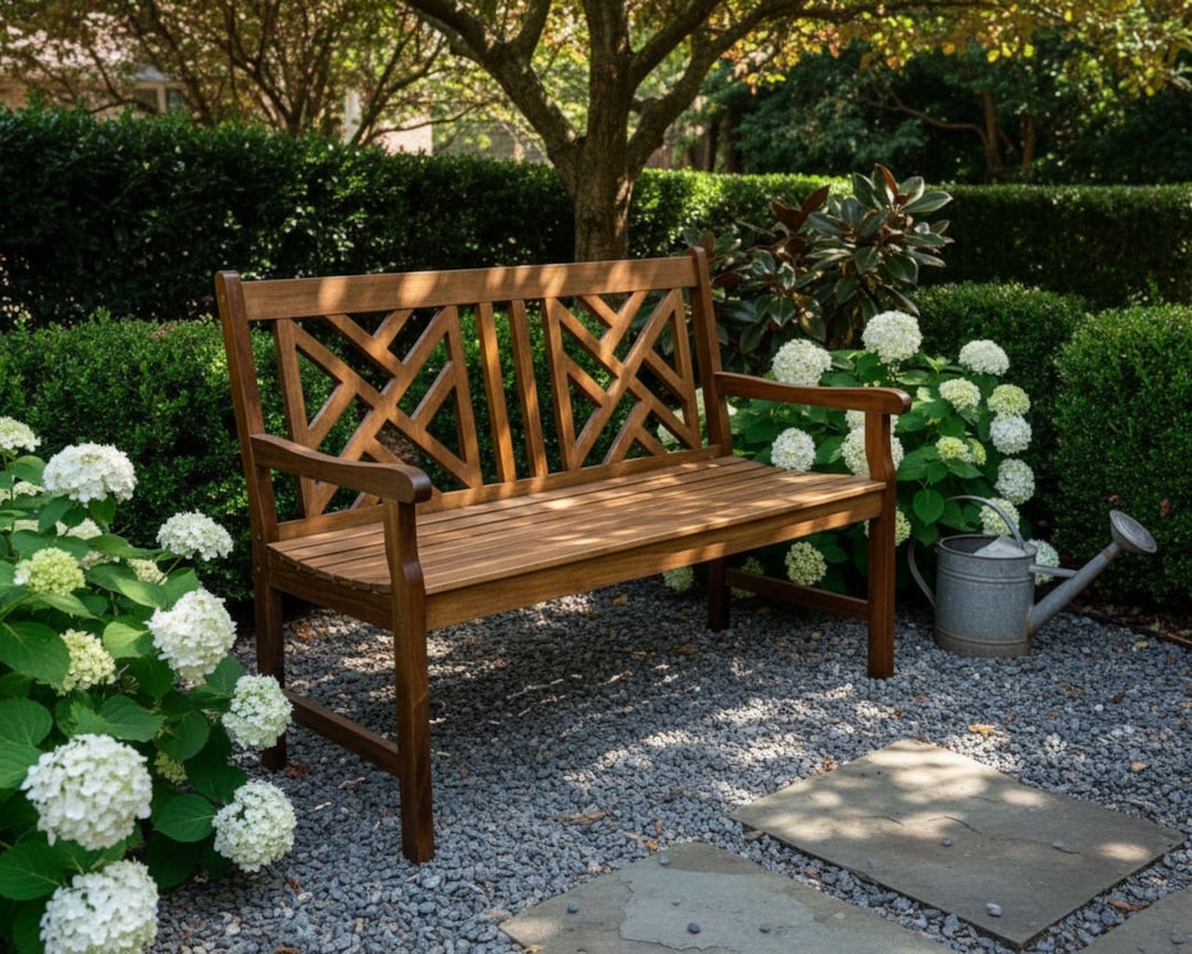 Outdoor Wooden Bench 4 Ft Acacia Wood Garden Bench With Curved Backrest ...