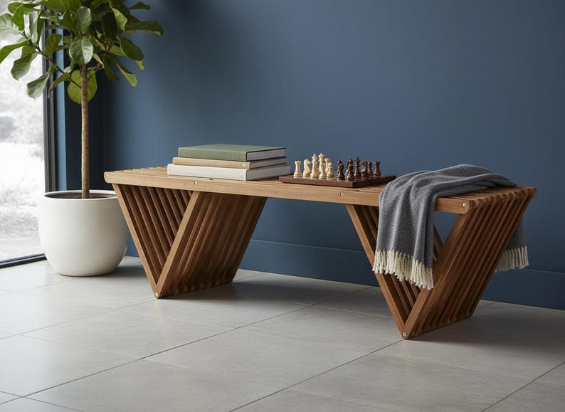 Acacia Wood Outdoor Dining Bench, Teak Finish, Rustic Farmhouse Garden ...