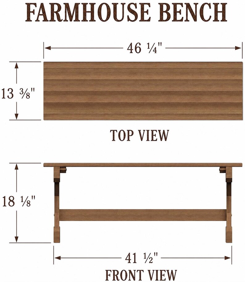 Outdoor Wooden Bench, Farmhouse Patio Bench 46 Inch, Meranti Wood ...