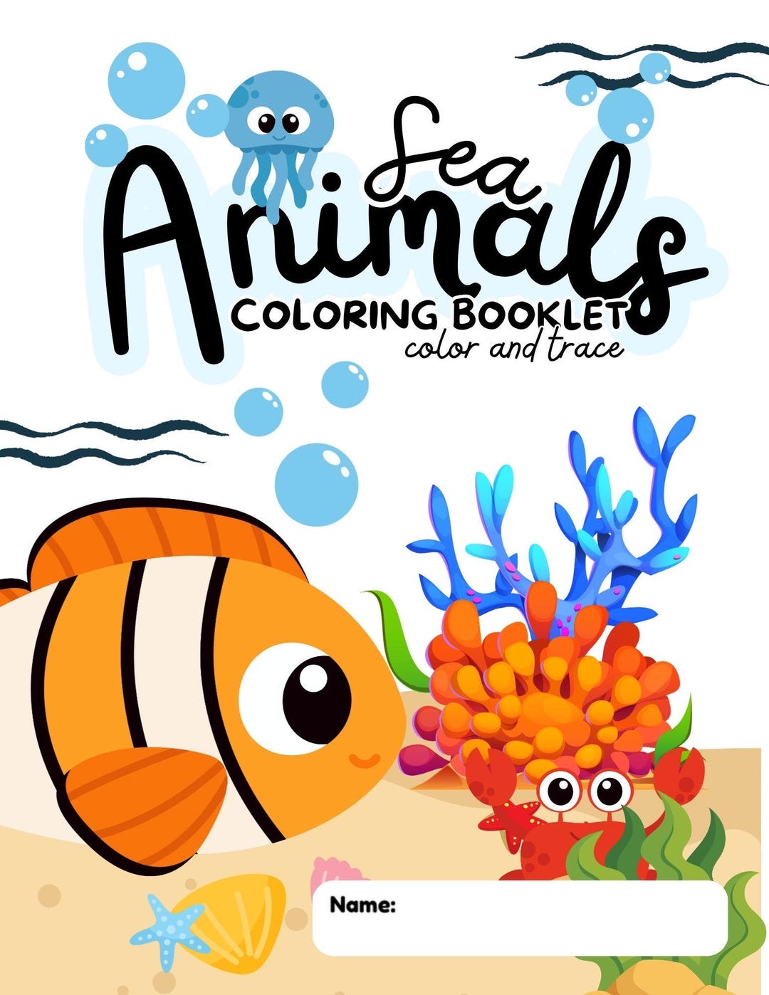 Sea Animal Coloring Book | Alphabet Tracing Worksheets (PDF Pattern) - Etsy