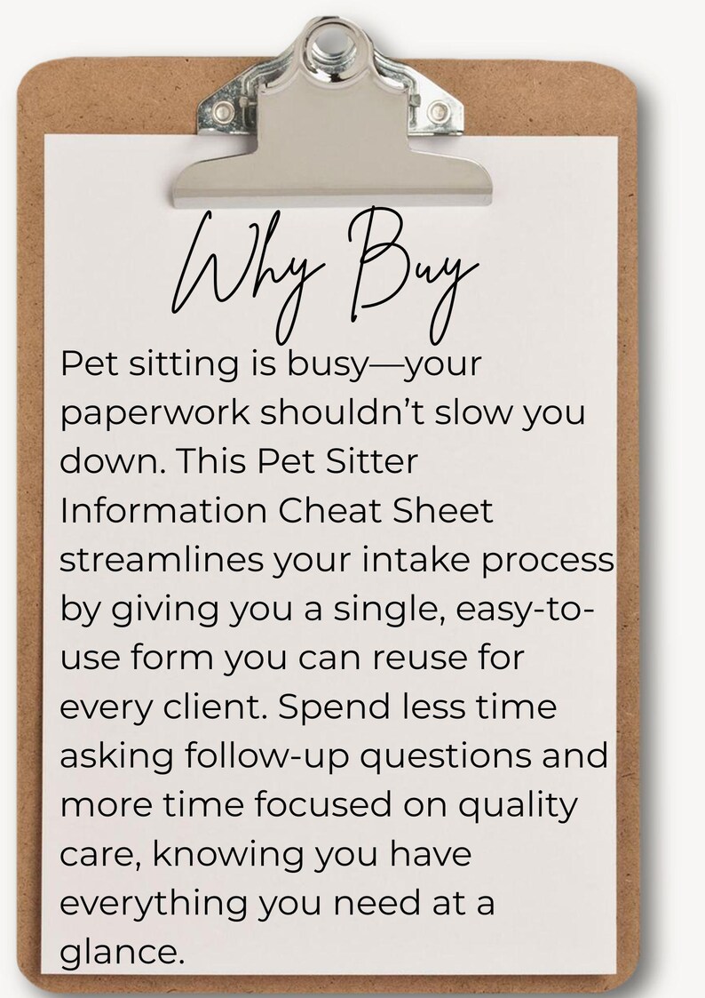 Pet Sitter Intake Form Printable Client and Pet Information Sheet Dog ...