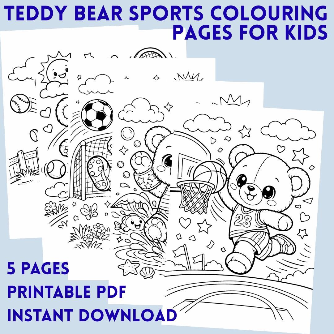 Teddy Bear Sports Coloring Pages for Kids | Printable Coloring Book PDF ...