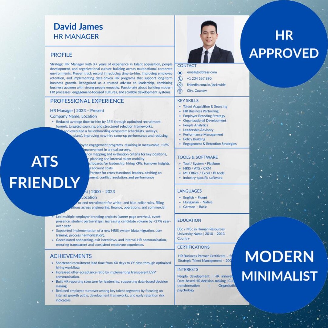 ATS Friendly Resume Template | Modern Corporate Blue CV | Editable ...