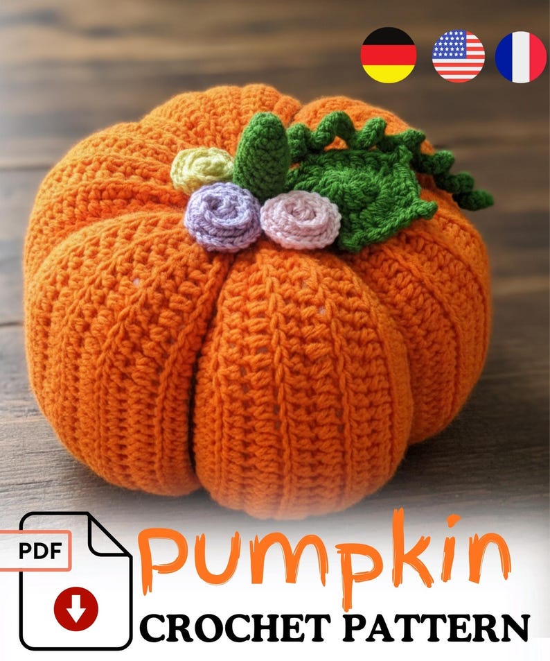 Pumpkin Crochet Pattern Pdf Halloween Pumpkin With Flowers Home Décor ...