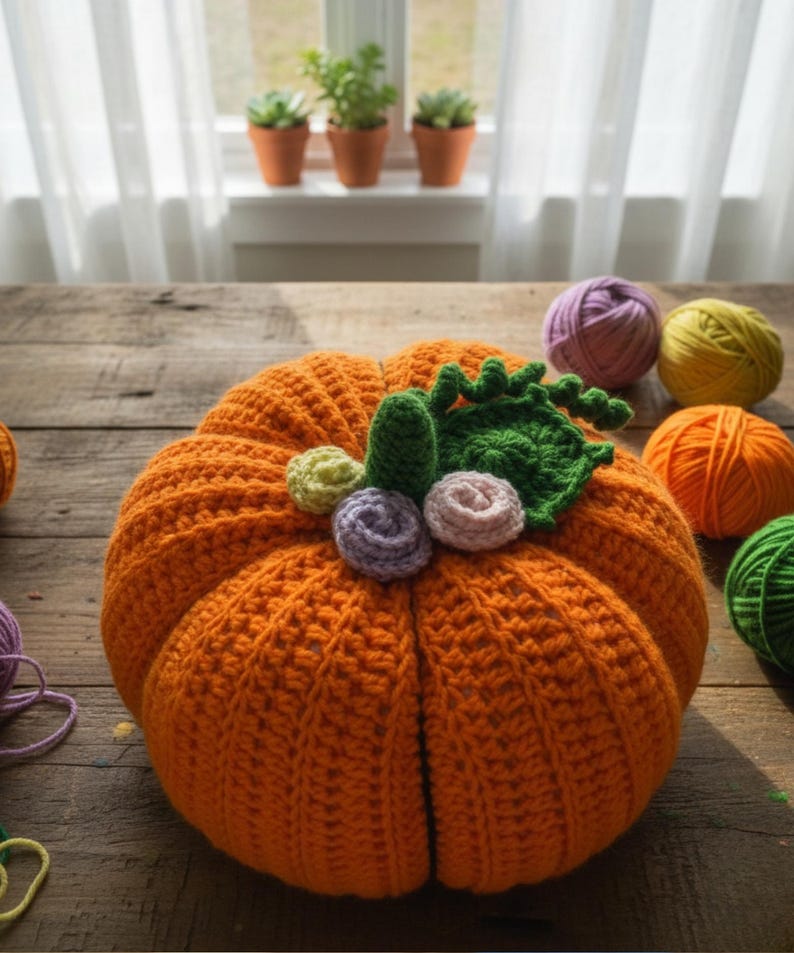 Pumpkin Crochet Pattern Pdf Halloween Pumpkin With Flowers Home Décor ...