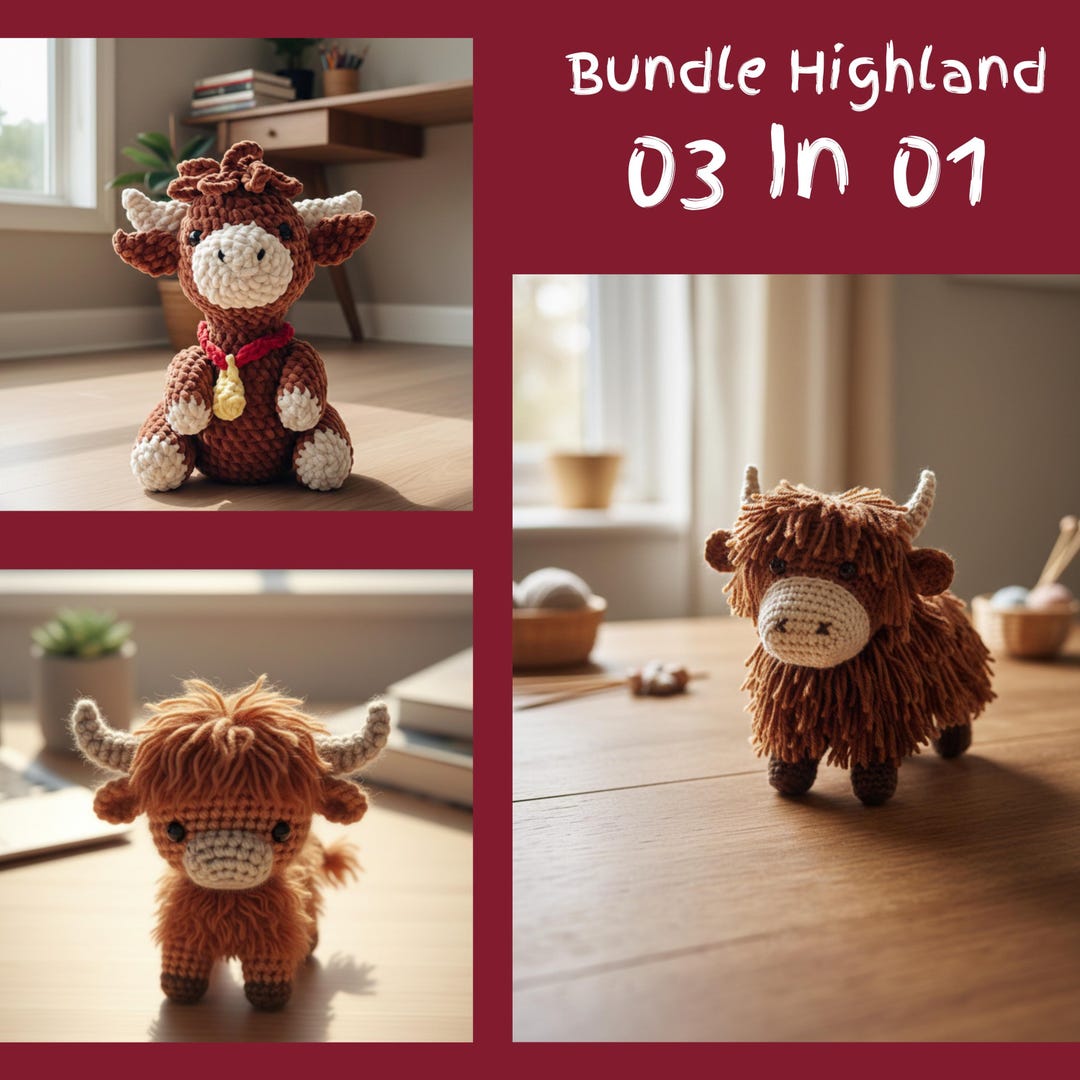 Highland Cow Crochet Bundle Pattern PDF 3 in 1 Amigurumi Cow Plush ...