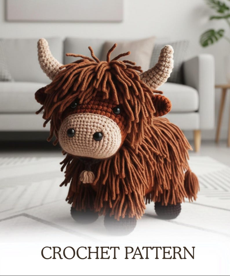Highland Cow Crochet Pattern Amigurumi Farm Animal Plushie Gift Kids ...