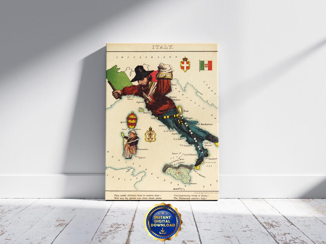 Giuseppe Garibaldi Italy Map Caricature Print | Italian Unification ...