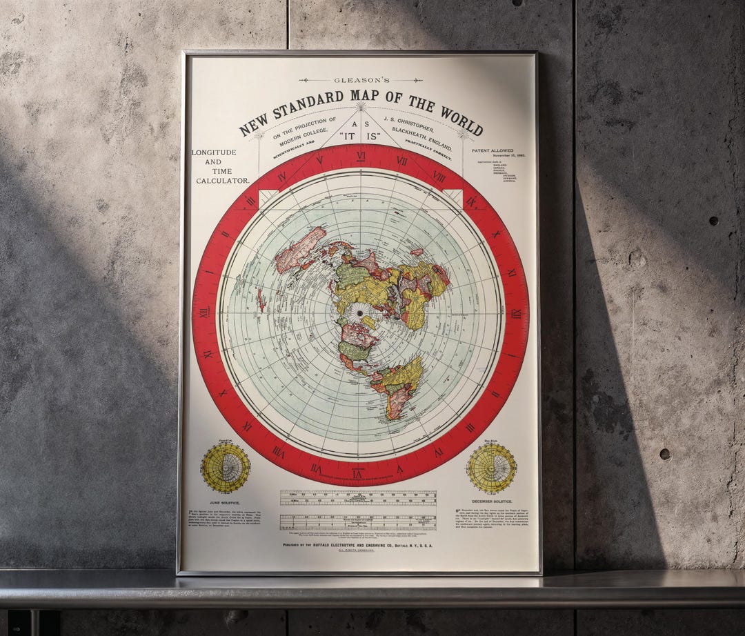 Gleason's New Standard Map of the World 1892 | Flat Earth Map Poster ...