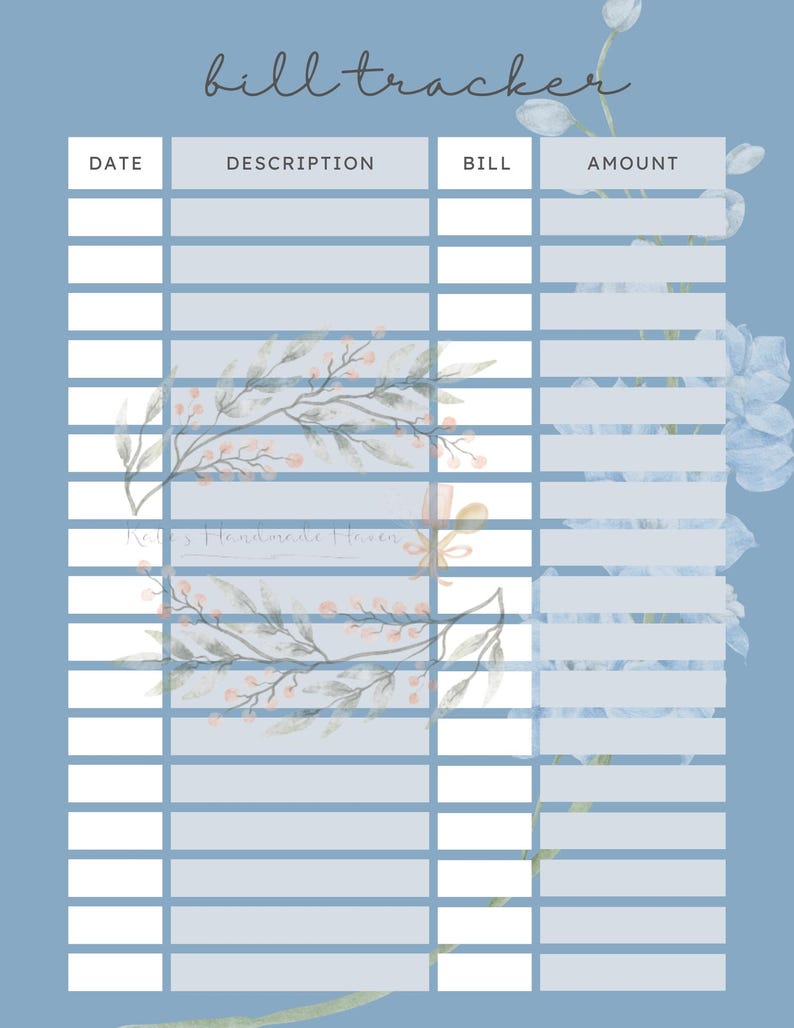 Minimalist Bill Tracker | Printable Budget Planner | Financial ...