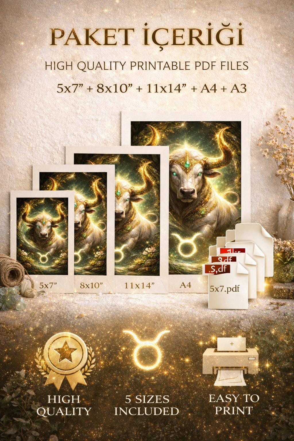 3D Taurus Zodiac Wall Art, Earth Element Astrology Print, Bull ...
