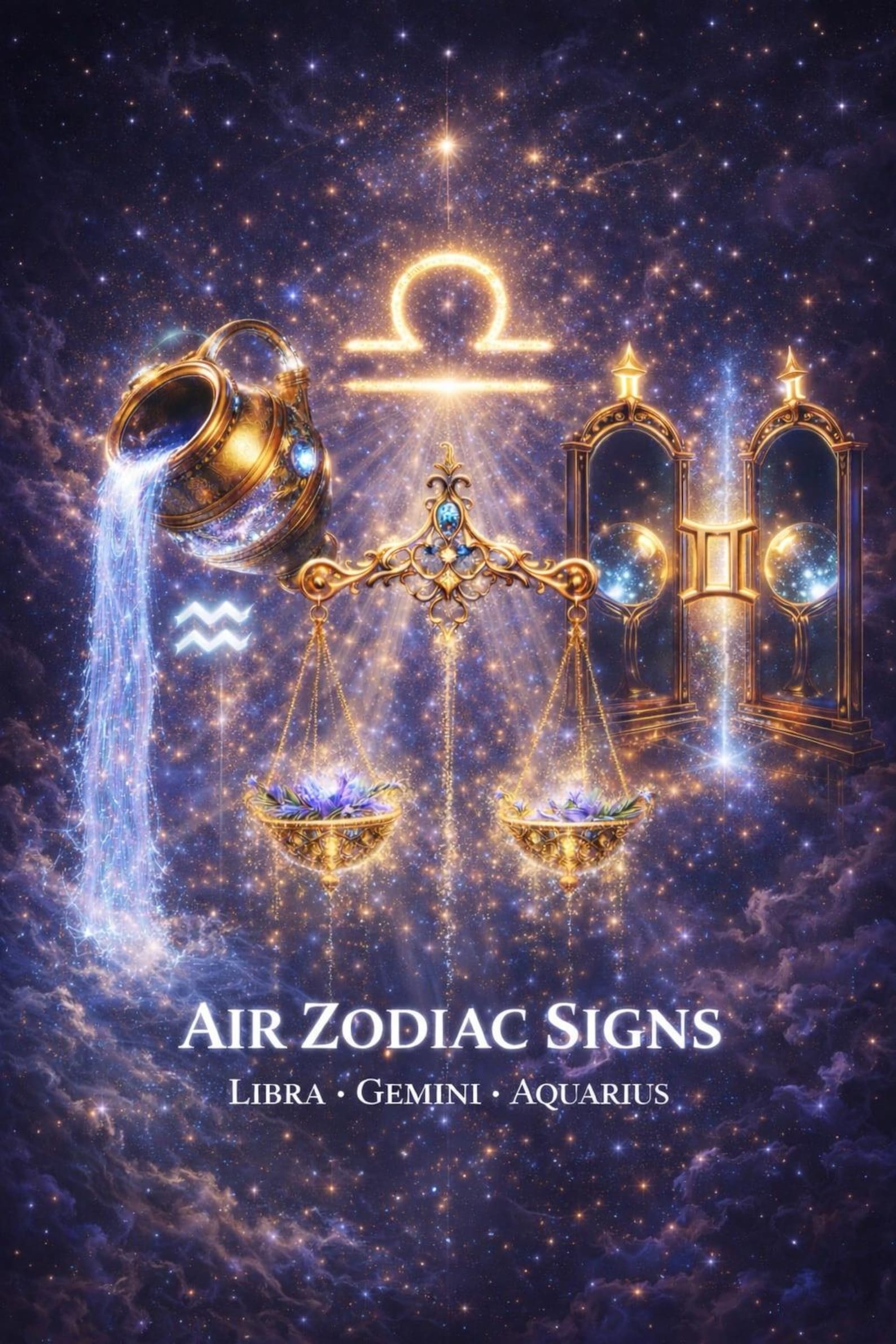 Air Zodiac Signs Wall Art Gemini Libra Aquarius Celestial Astrology ...