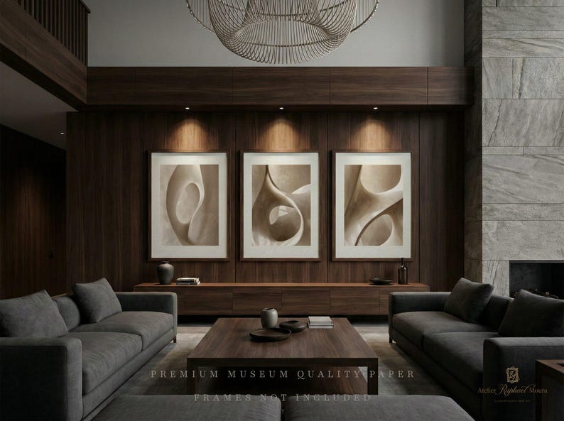 Triptych Soft Geometry Art Prints | Sculptural Light Neutral Decor ...