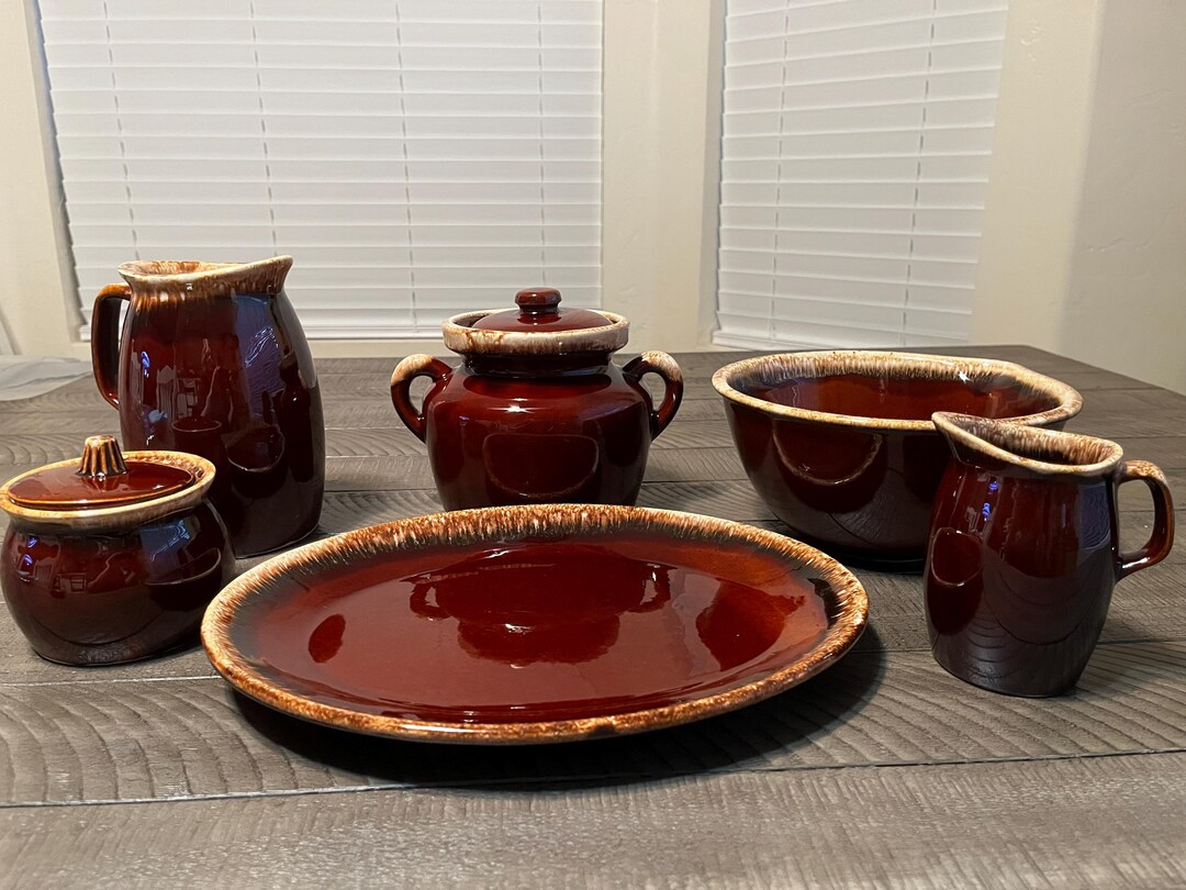 Vintage Brown Drip Glaze Stoneware Set - Hull & Mccoy Pottery - 6 ...