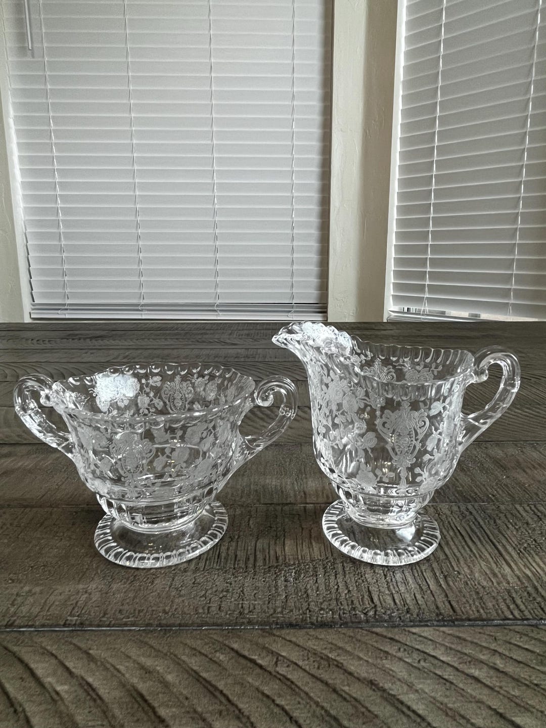Vintage Fostoria "rose" Etched Glass Creamer and Open Sugar Bowl Set - Etsy