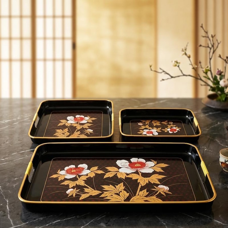 Vintage Lacquer Tray Set - Etsy