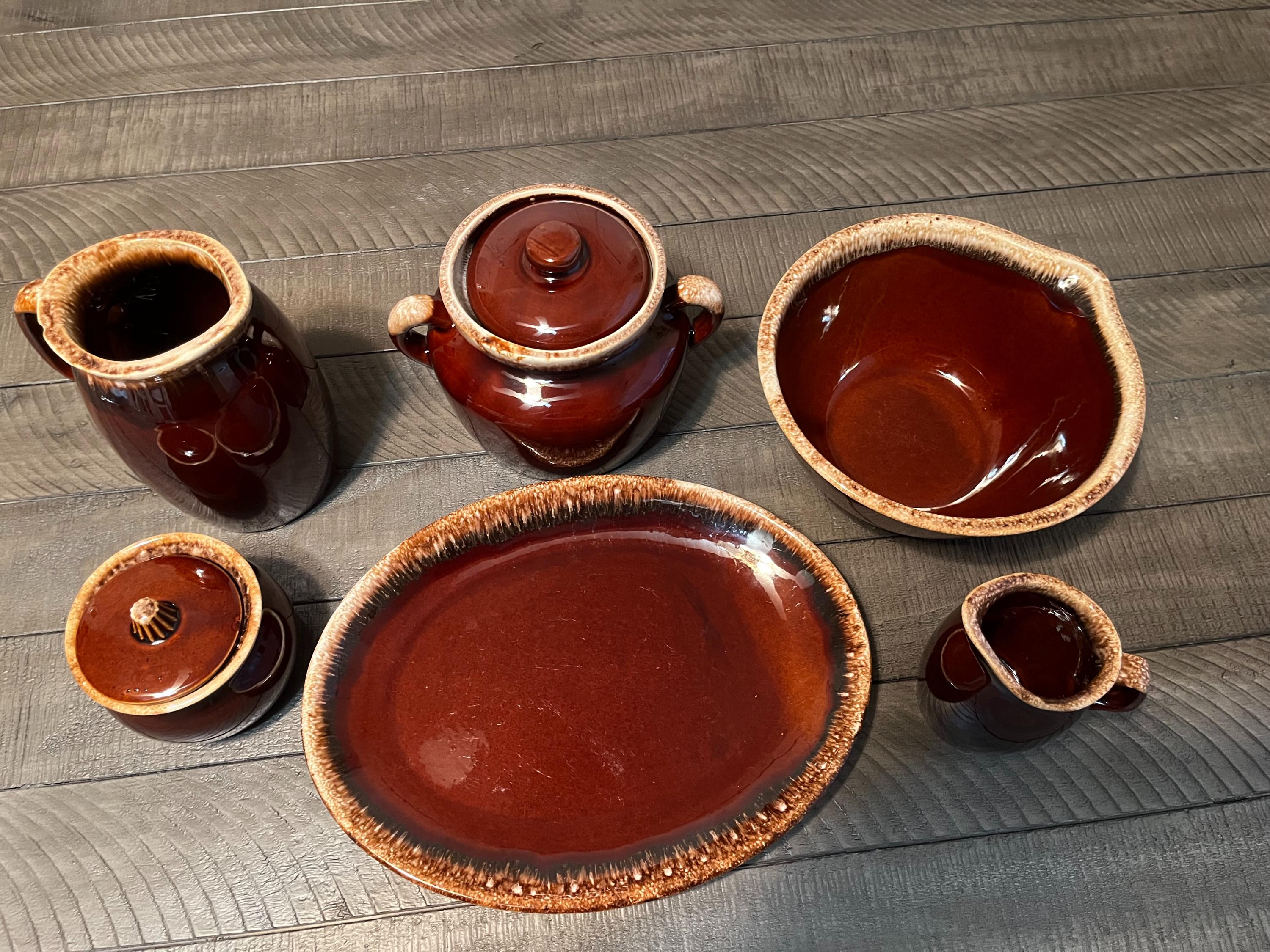 Vintage Brown Drip Glaze Stoneware Set - Hull & Mccoy Pottery - 6 ...
