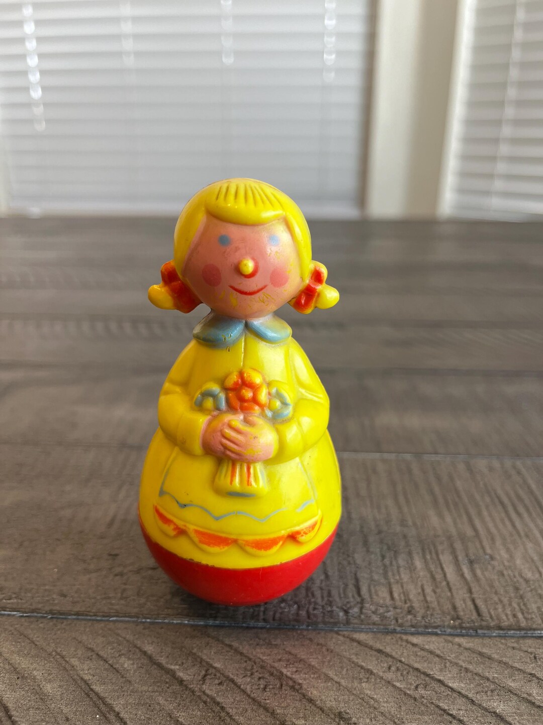 Vintage Stahlwood Toy Co. Roly-poly Girl – Yellow Dress With Flowers - Etsy