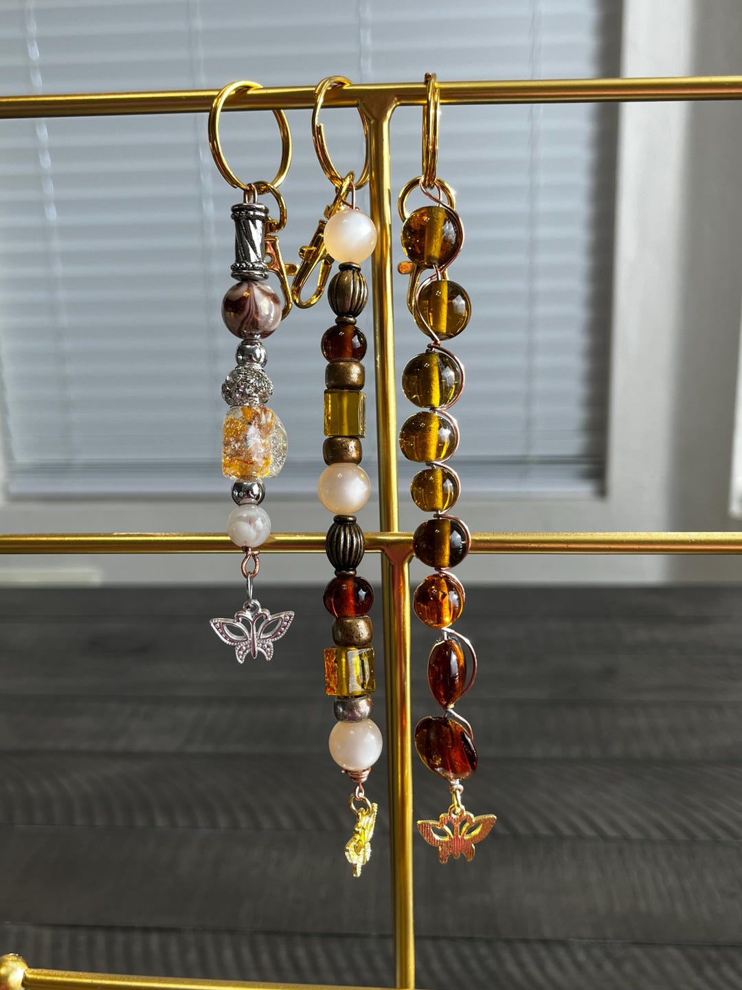 Whimsical Butterfly & Amber Bead Keychain Set (set of 3) - Etsy