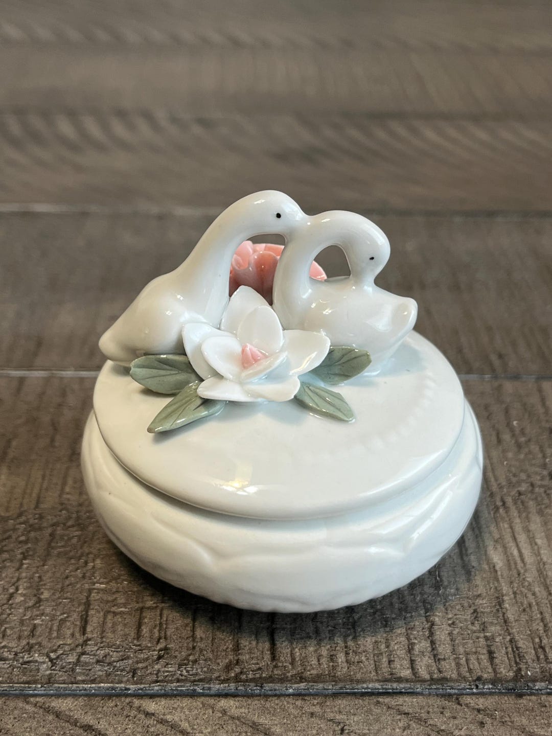 Elegant Porcelain Trinket Box - Kissing Swans & Spring Florals - Etsy