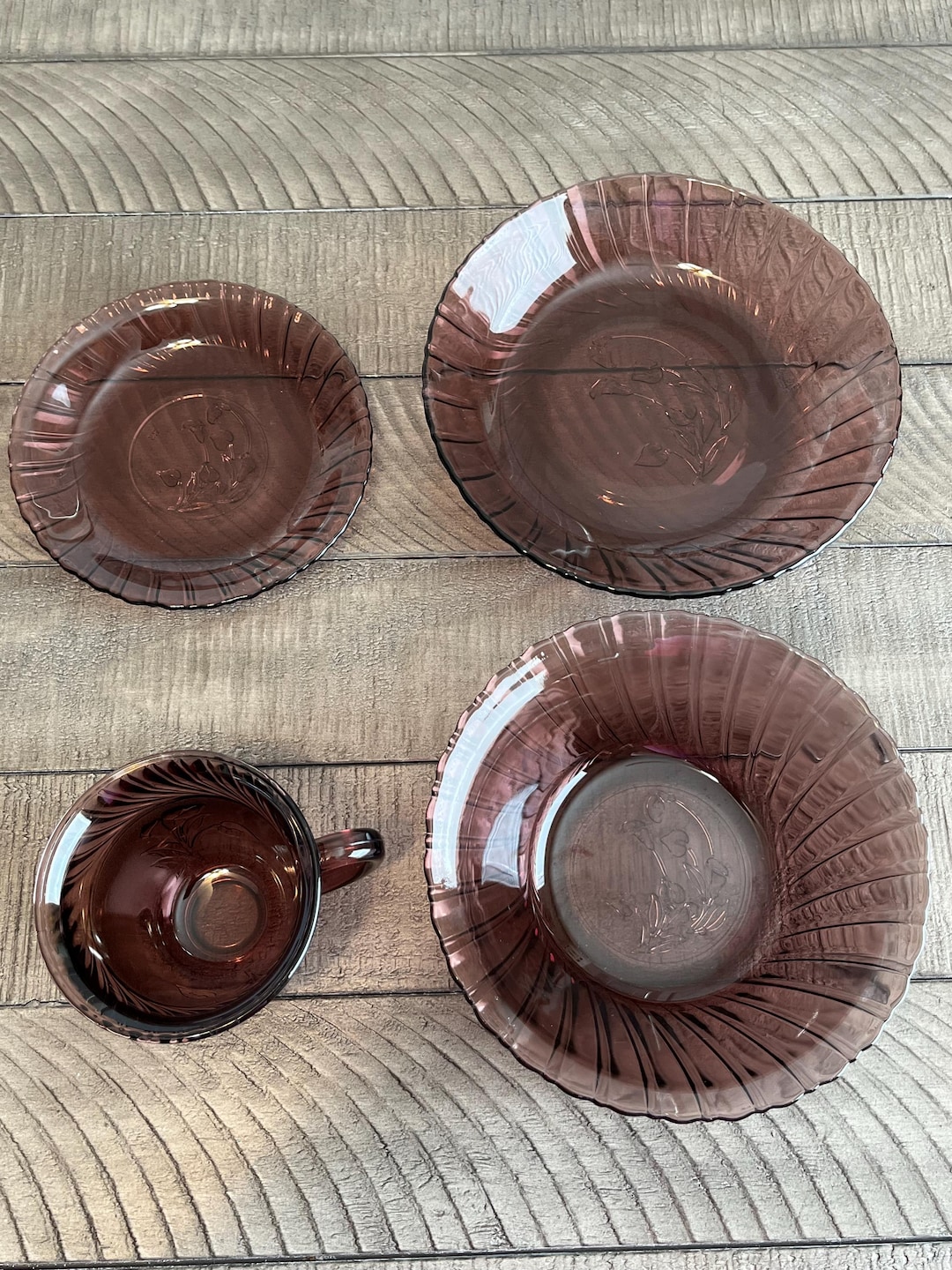 Vintage Arcoroc Rosaline Swirl Plum Glassware - 4 Piece Set - Etsy