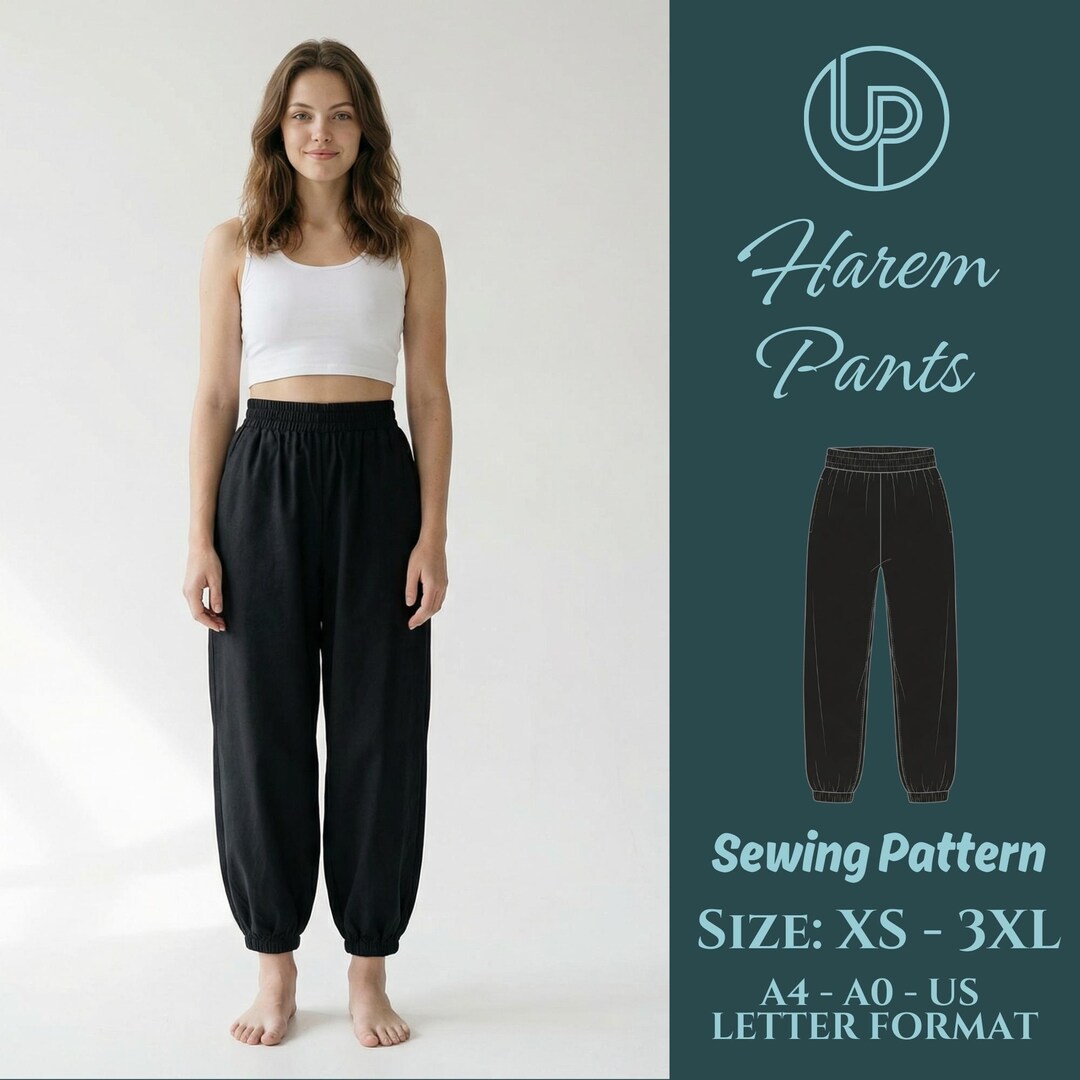 Harem Pants Pattern PDF | Loose Fit Elastic Waist Pants | Beginner ...