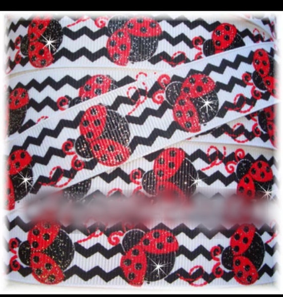 Items similar to Red Ladybug glitter ribbon-chevron-Love Bug- 7/8 inch ...