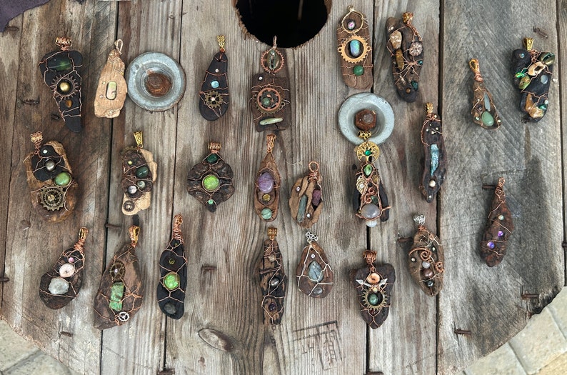 Wire-wrapped Costa Rican Driftwood Beach Pendant Necklace With Amethyst ...