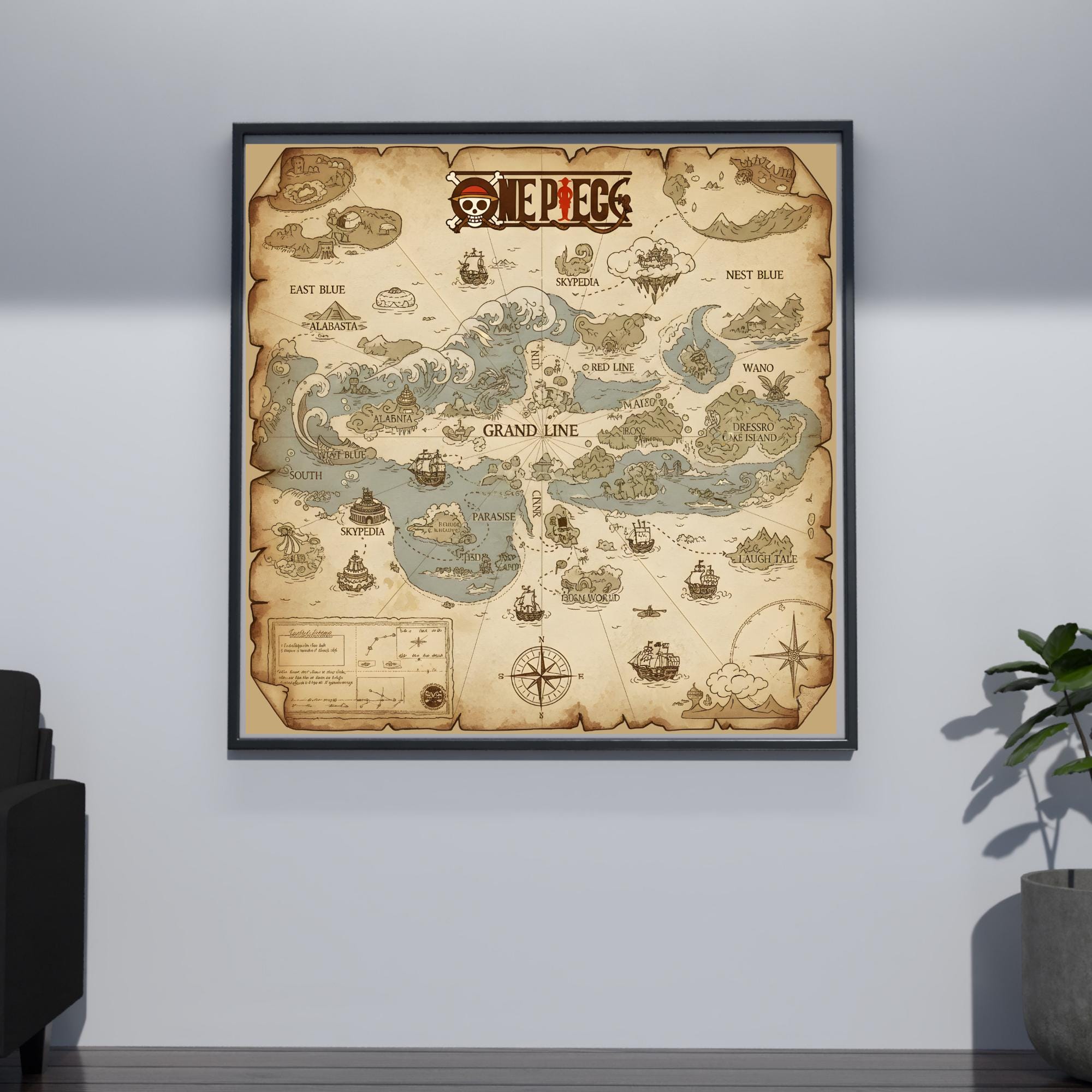 One Piece Style World Map Anime Poster: Manga Fan Art Colorful (digital ...