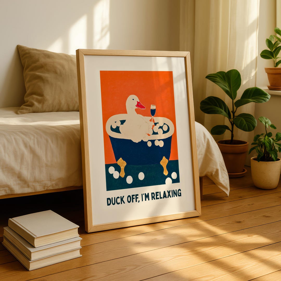 Duck off I’m Relaxing Playful Bathroom Wall Art, Cozy Duck Illustration ...