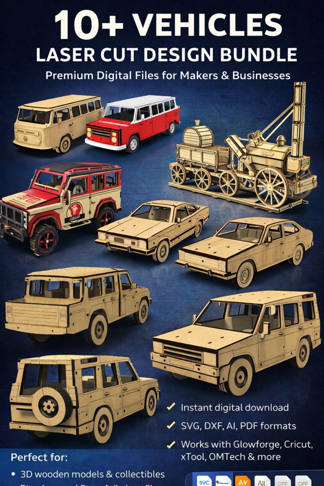 Vehicles Laser Cut Design Bundle | 3D Wooden Models & CNC Files Perfect ...