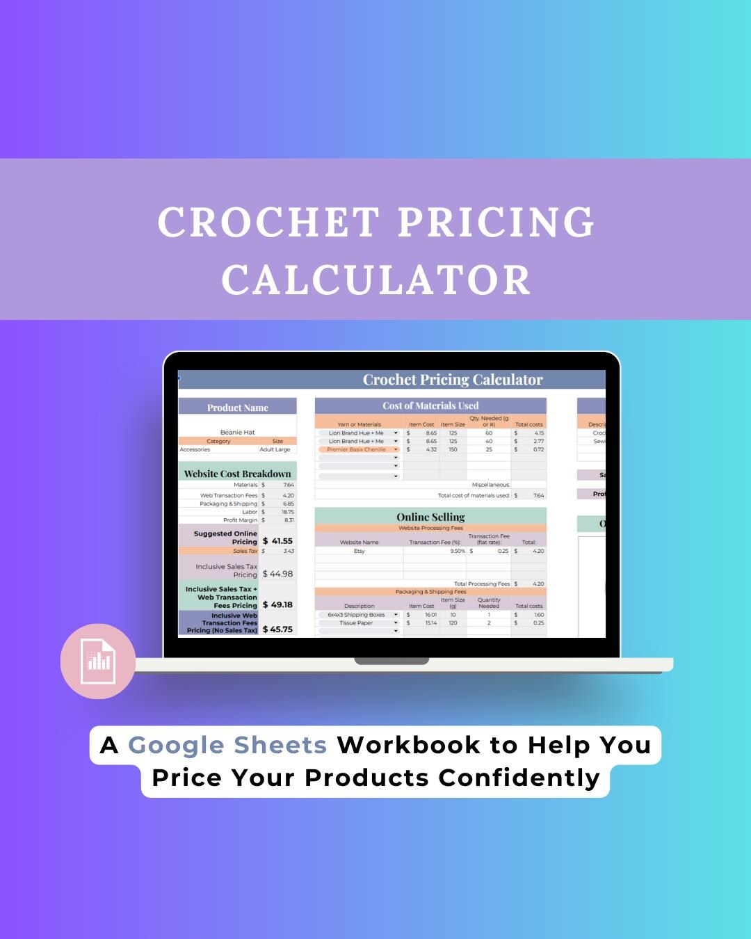 Crochet Pricing Calculator | Google Sheets Workbook for Makers - Etsy