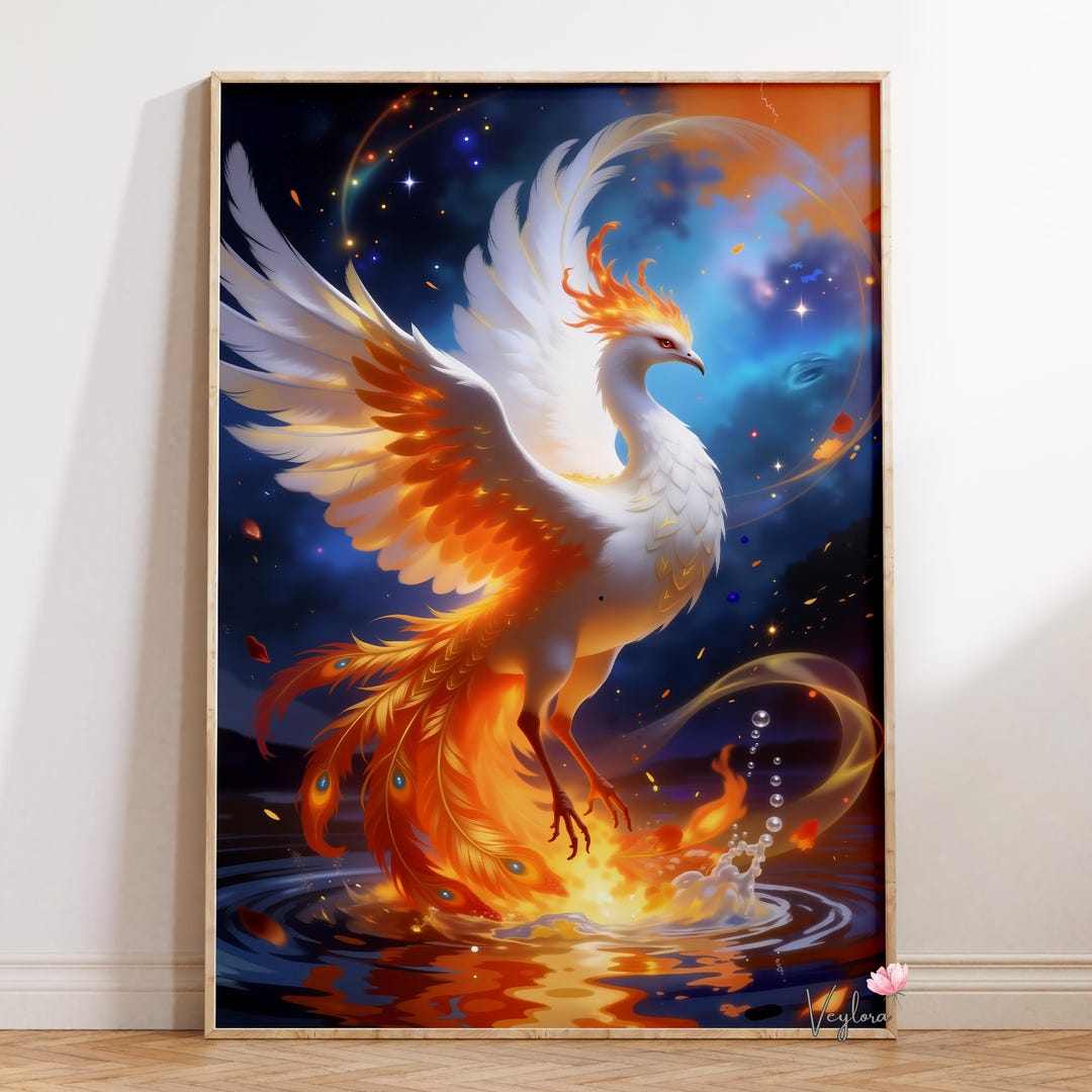 Phoenix Rebirth Fire & Water Printable Wall Art, Digital Download - Etsy