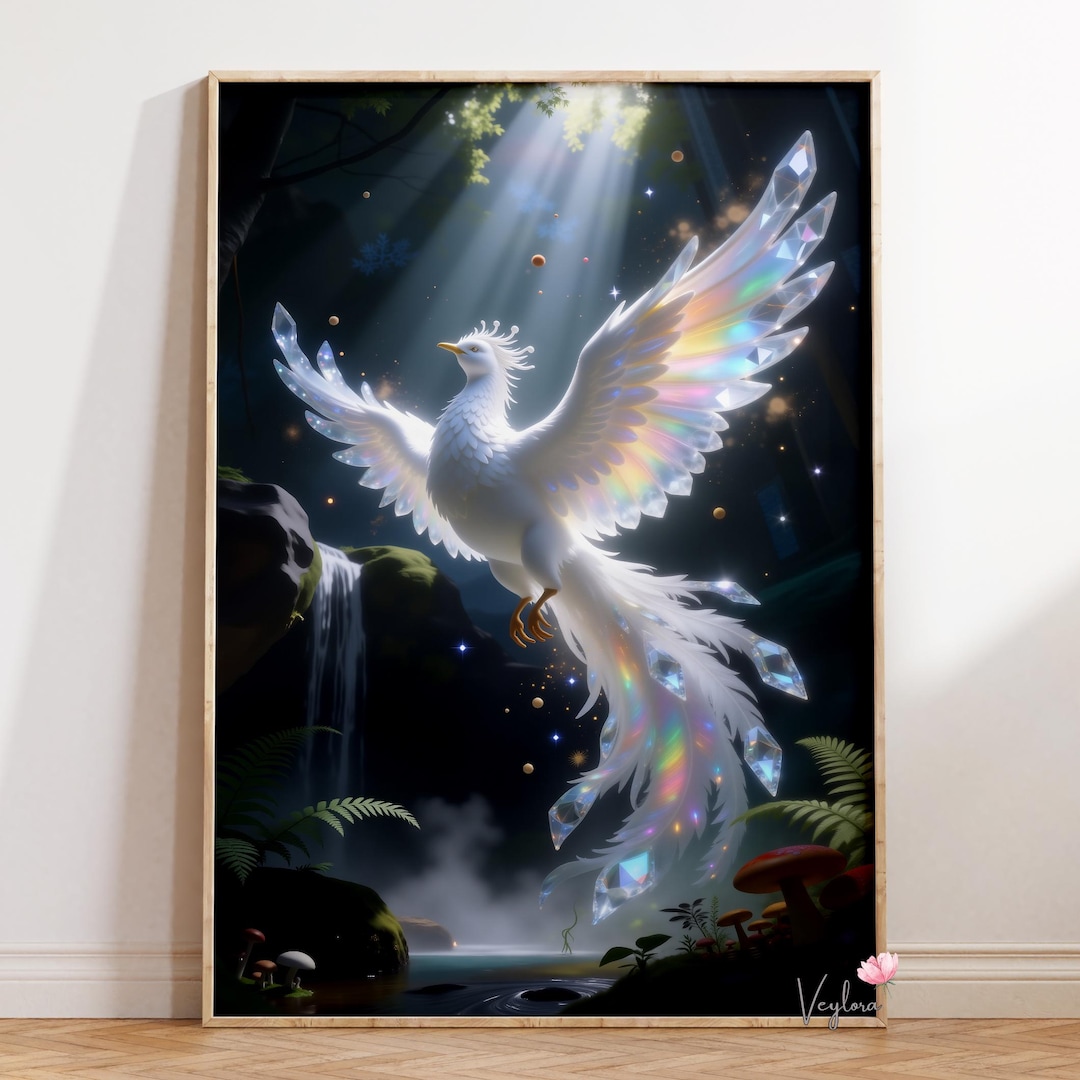 Crystal Wing Phoenix Enchanted Forest Printable Wall Art, Digital ...