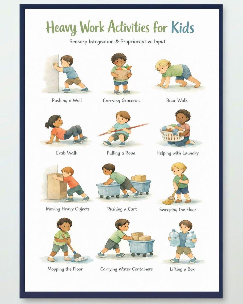 Heavy Work Activities for Kids Poster | Sensory Integration (digital ...