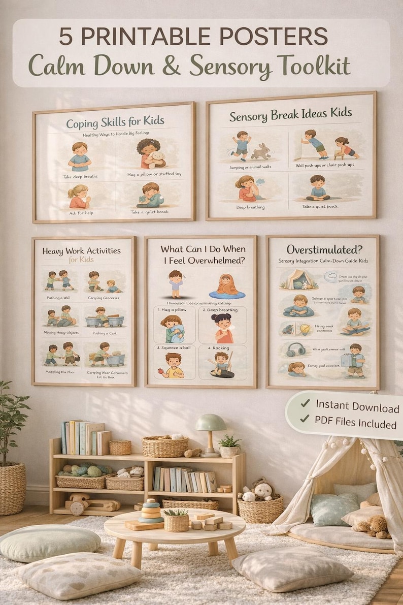Kids Calm Down Sensory Posters, Coping Skills, Break Ideas (digital ...