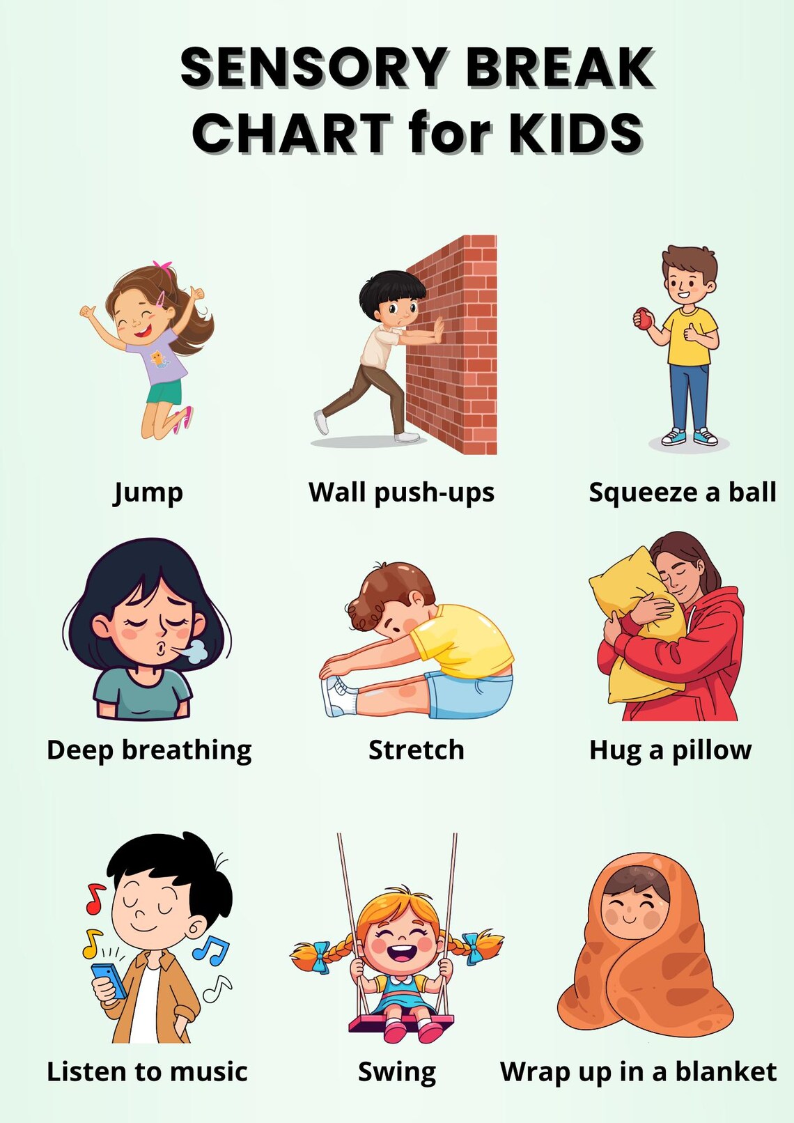 Sensory Break Chart for Kids | Printable Sensory Activities | Calm Down ...