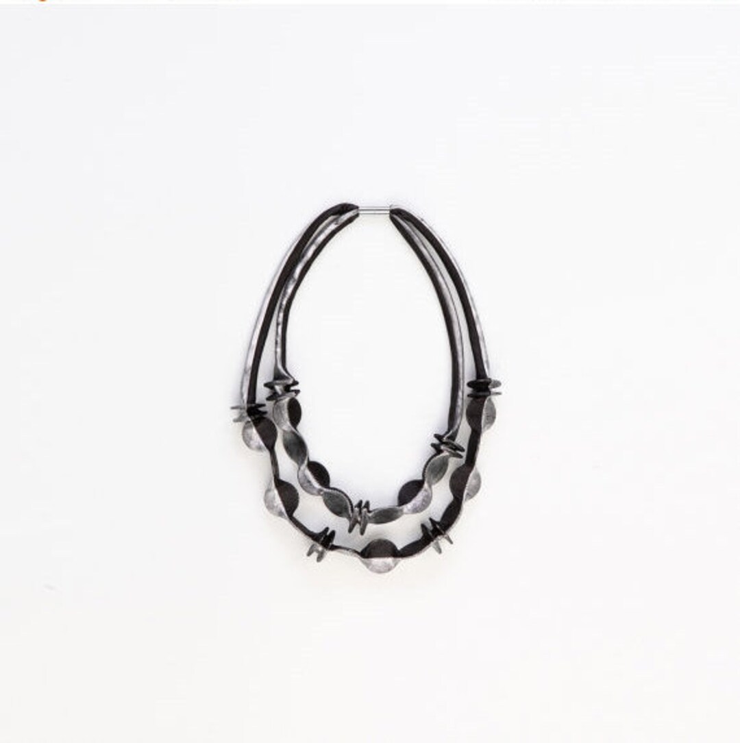 Double Necklace, Black and Silver Necklace , Textile Necklace ...