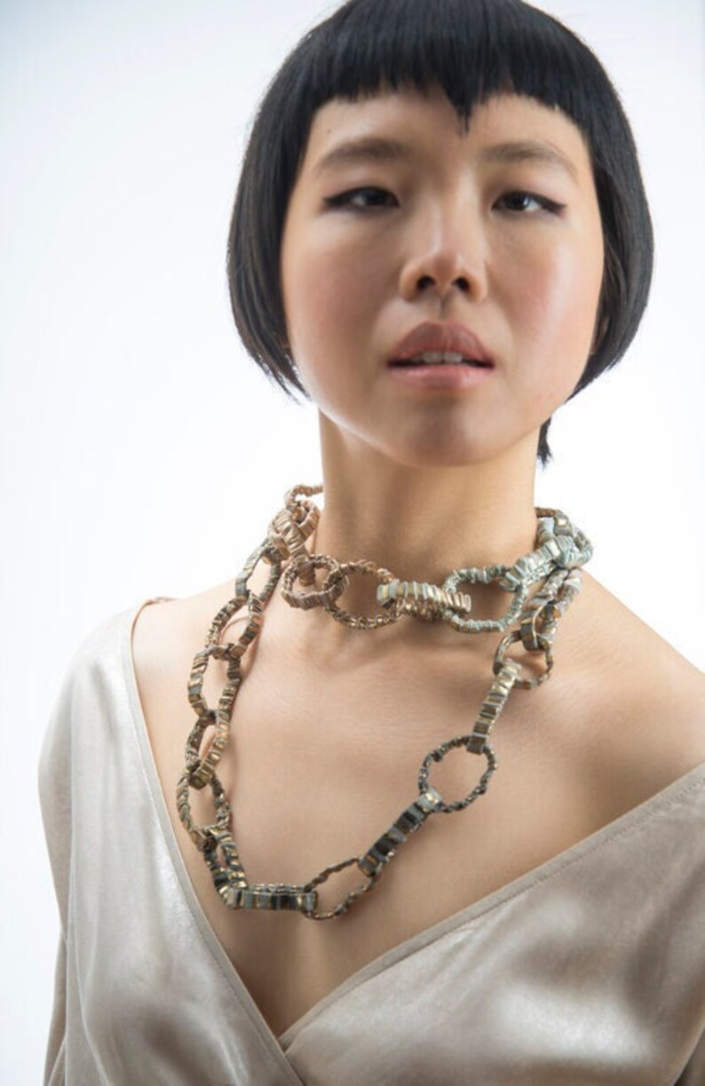 Fabric Chain Necklace, Golden Fashion Necklace, Loop Fashion Necklace ...