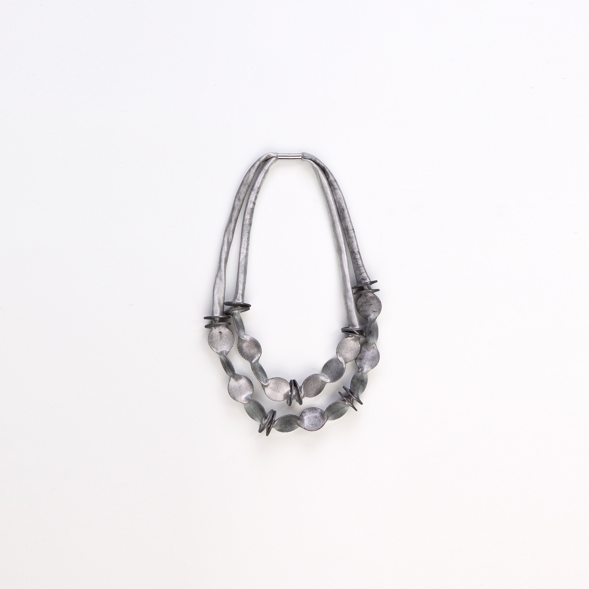Double Necklace, Black and Silver Necklace , Textile Necklace ...