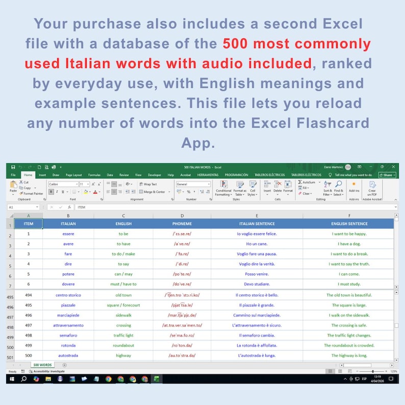 Italian Vocabulary Flashcards With Sentences & Audio | 500 Words With ...