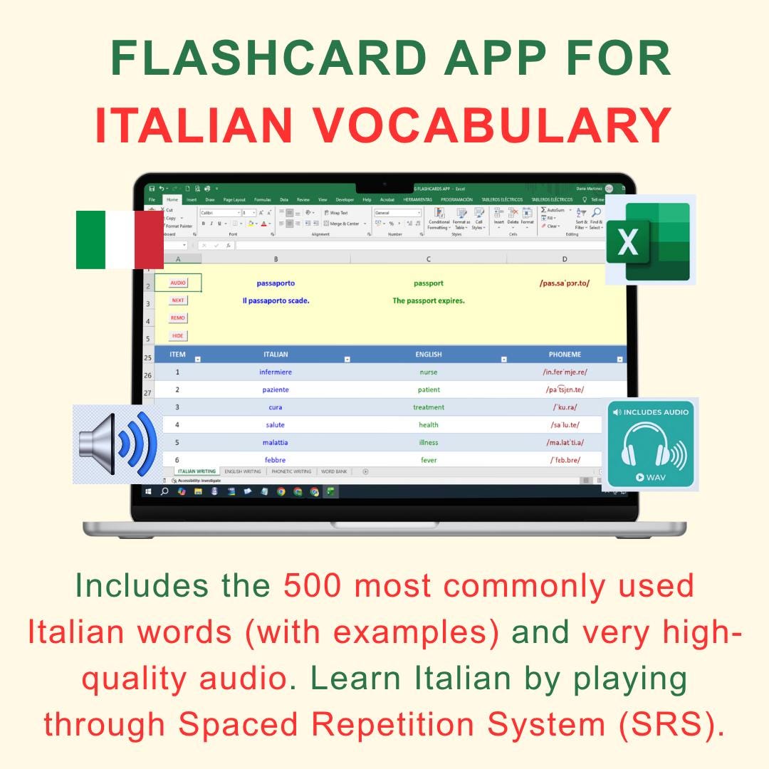 Italian Vocabulary Flashcards With Sentences & Audio | 500 Words With ...