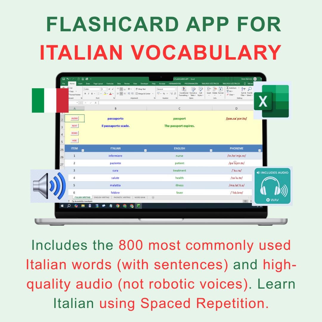 Core Italian Vocabulary | Flashcards With Sentences & Audio | 800 Words ...