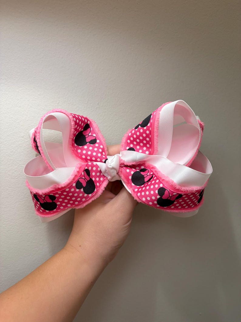 Pink and White Minnie Mouse Boutique Hair Bow- Oh Twodles Birthday Hair ...