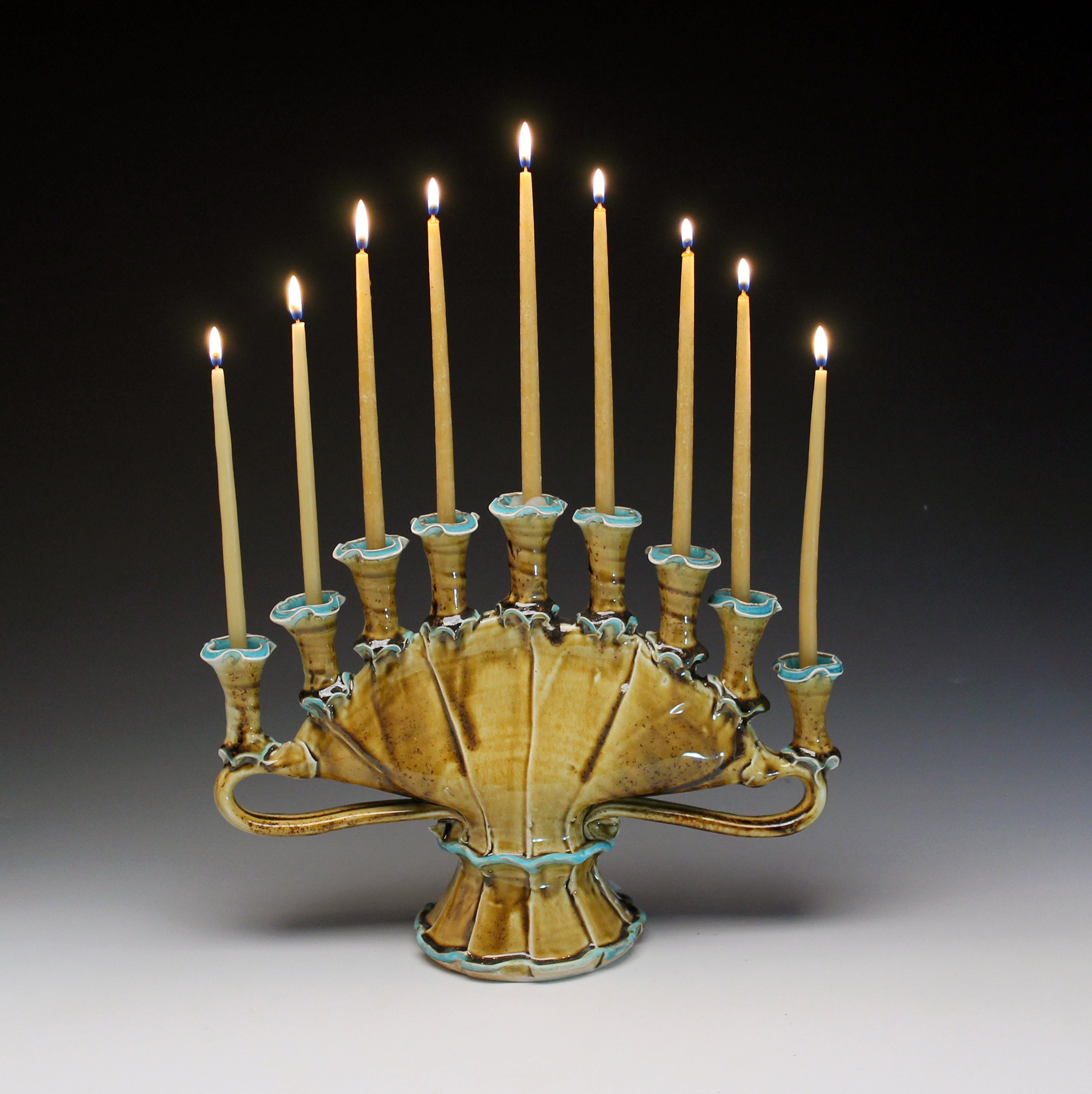 Menorah Chanukiah Candelabrum Amber and Turquoise | Etsy