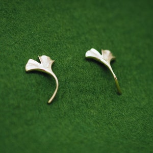 18K Solid Gold - Gingko Mini Earrings - Ginkgo Jewelry - Made in Japan - Gingko Leaf - Gingko ...